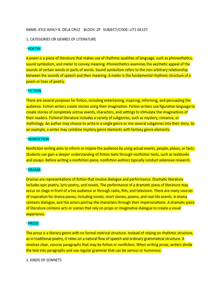 Document Download Free Pdf Poetry Sonnets