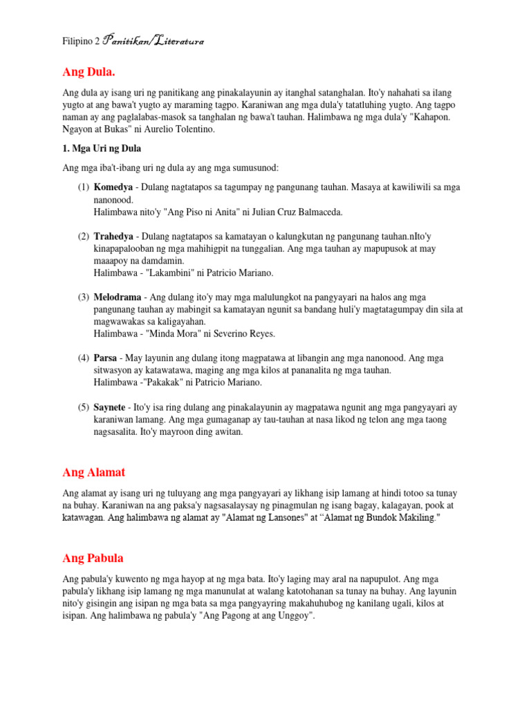 Panitikan 2ndhandout | PDF