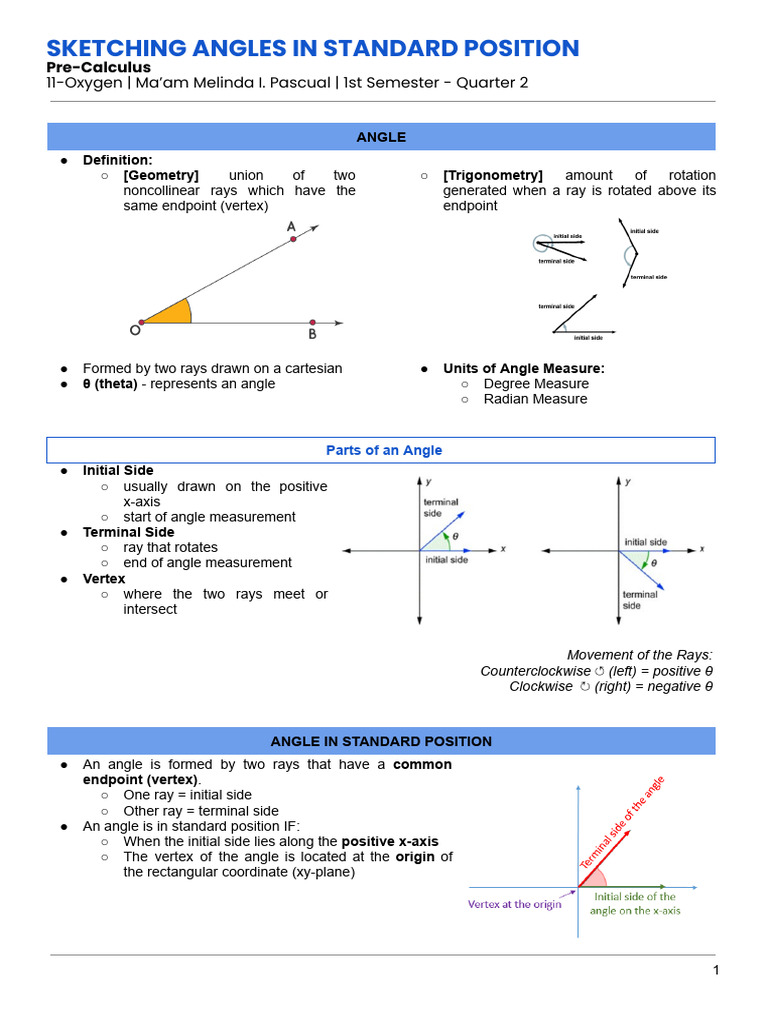 -2.1- Sketching Angles in Standard Position (Degree and Radian) | PDF ...