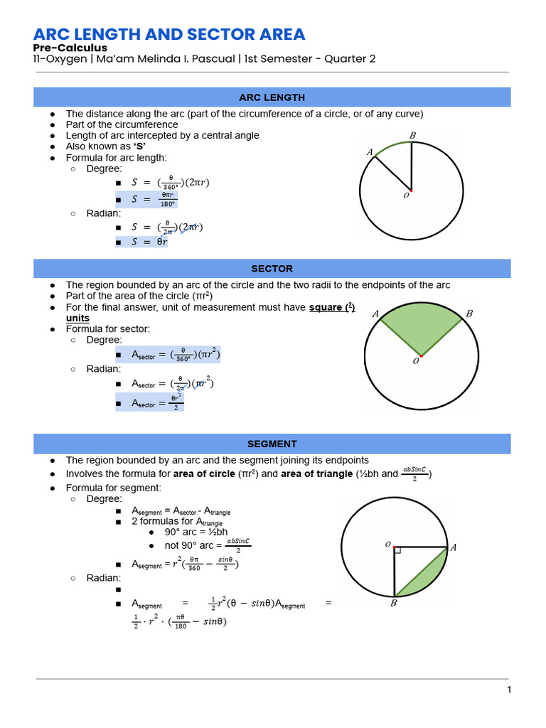 2.7 - Arc Length and Sector Area | PDF | Area | Circle