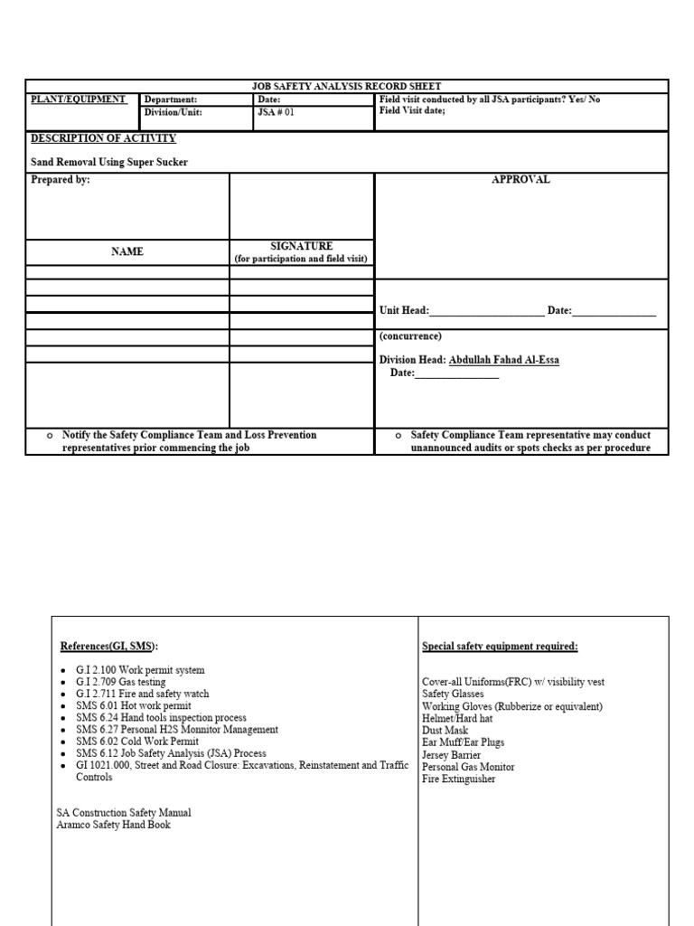 Sand Removal Safety Analysis Report | PDF | Personal Protective ...