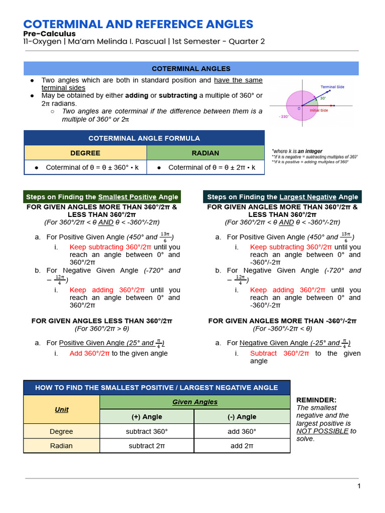 -2.4- Coterminal and Reference Angles | PDF | Angle | Geometric Measurement