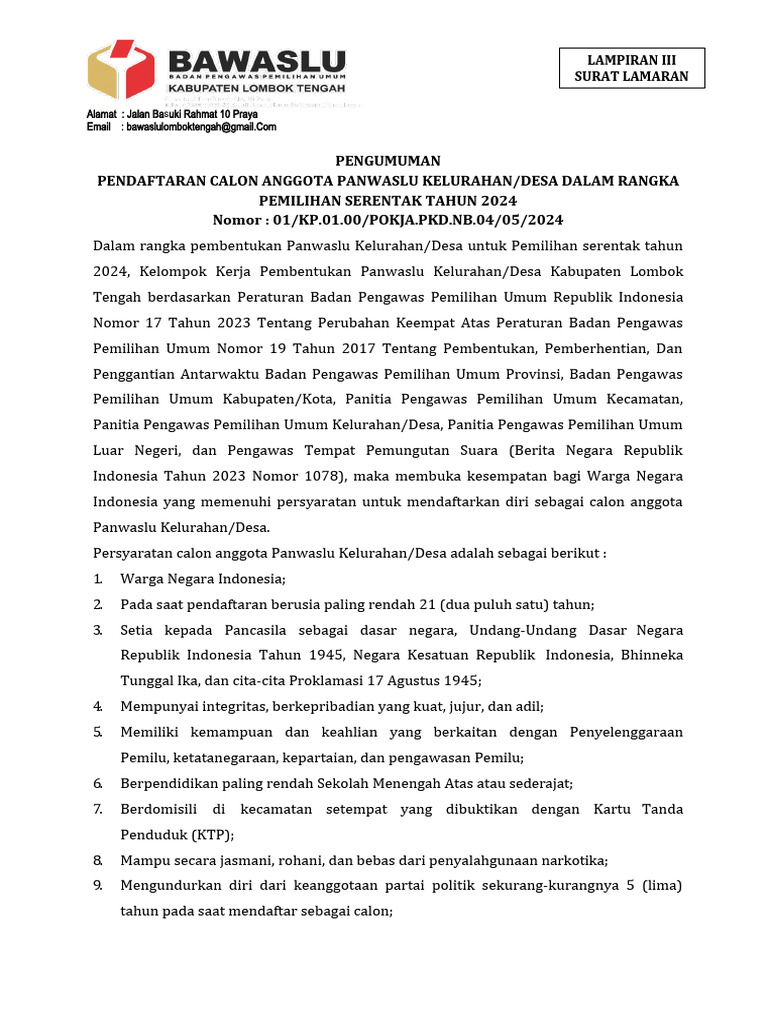 Pengumuman PKD Pemilihan 2024 Dan Lampirannya | PDF