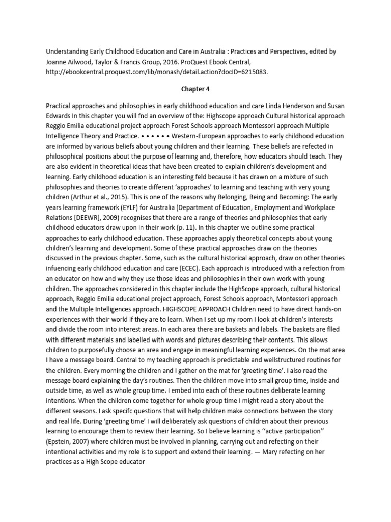 Chapter 4 - Understanding Early Childhood Education and Care in ... Chapter 4 - Understanding Early Childhood Education and Care in ...