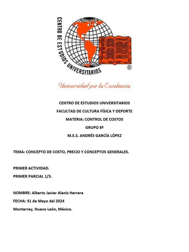 Actividad 1 Control de Costos 1er. Parcial | PDF | Personal | Marketing