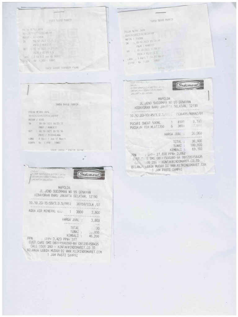 Struk Parkir Dan Indomaret 10102023 | PDF