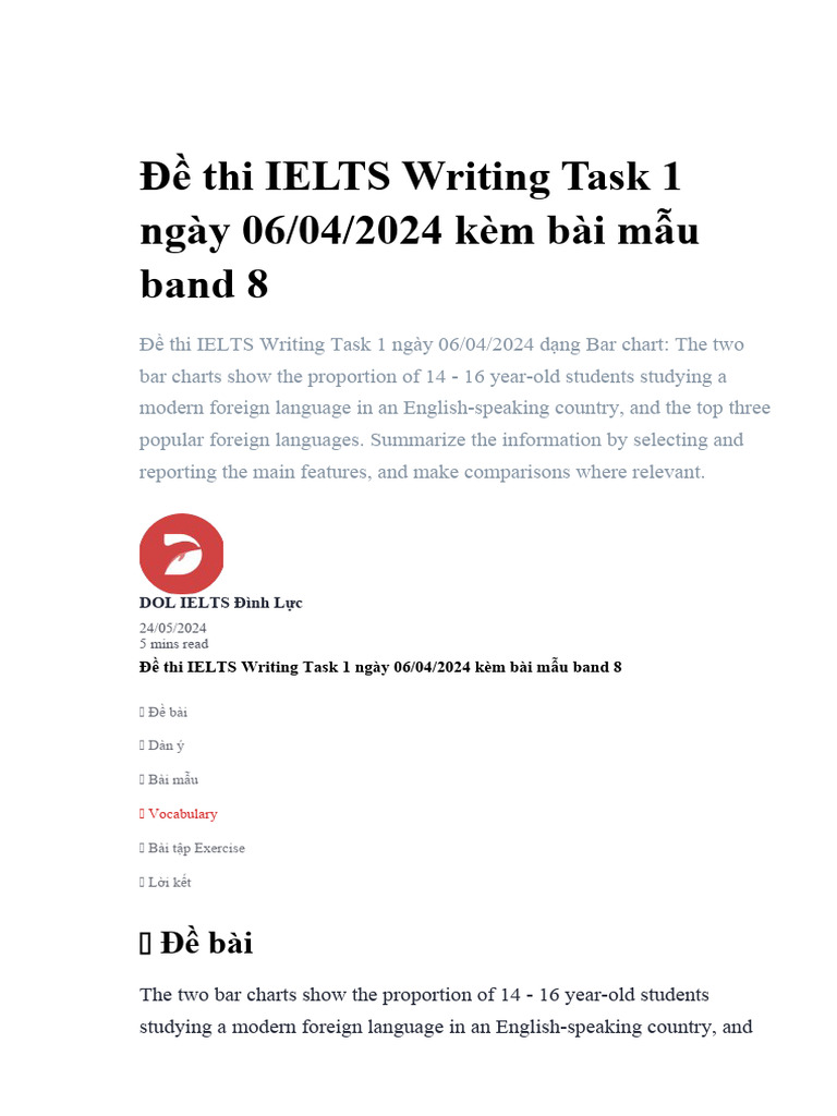 Writing Sample Part 1 Tháng 4-2024 | PDF