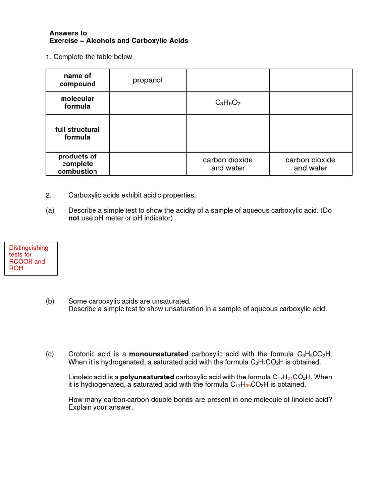 04 Exercise - Alcohols and Carboxylic Acids_students copy | PDF | Acid ...
