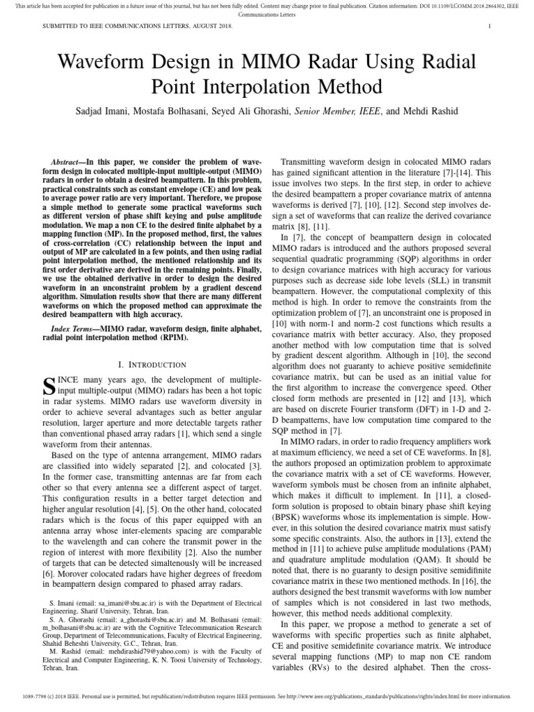 MIMO Radar Waveform Design | PDF | Modulation | Matrix (Mathematics)