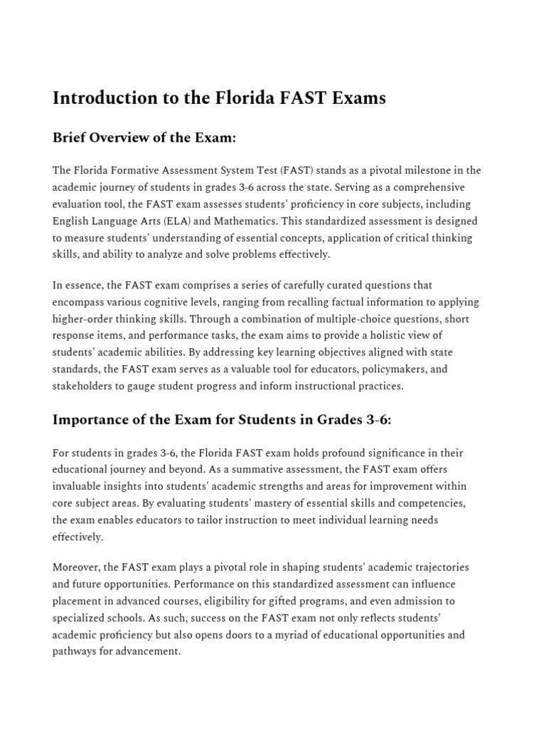 FLORIDA FAST EXAM Study Guide Project | PDF | Reading Comprehension ...