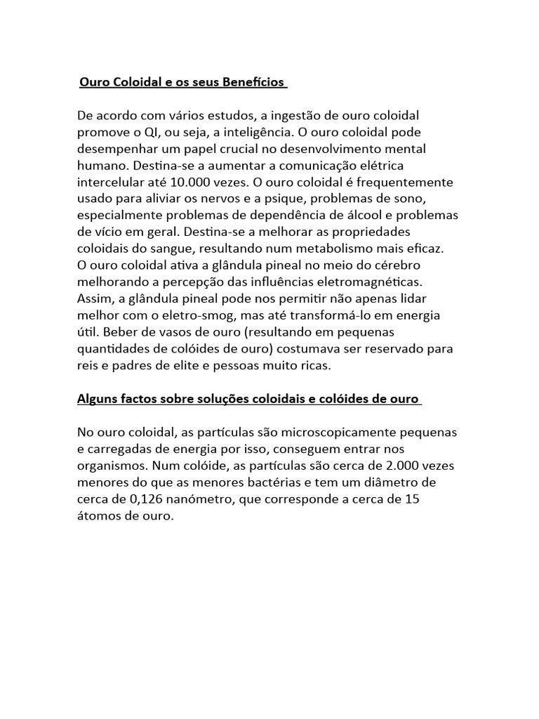 O Ouro Coloidal e Seus Benefícios | PDF | Coloide | Ouro