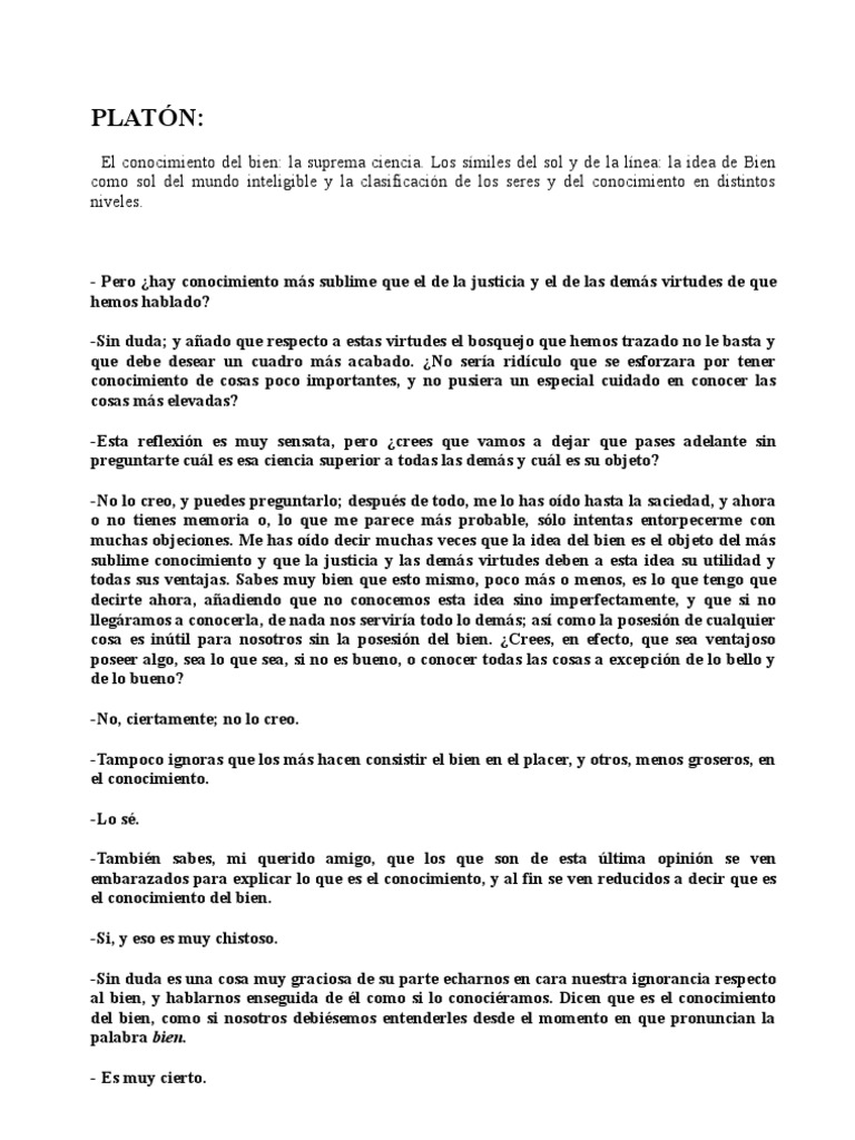 Texto Platon Selectividad | PDF | Prueba matemática | Conocimiento