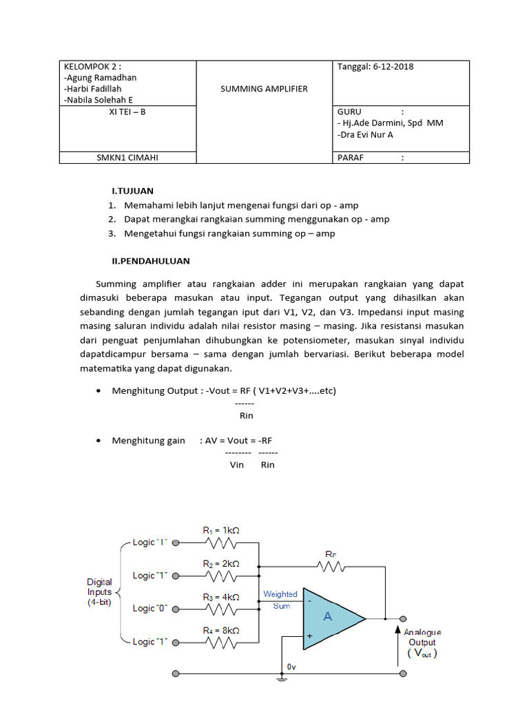 Laporan Summing Amplifier | PDF | Sains & Matematika