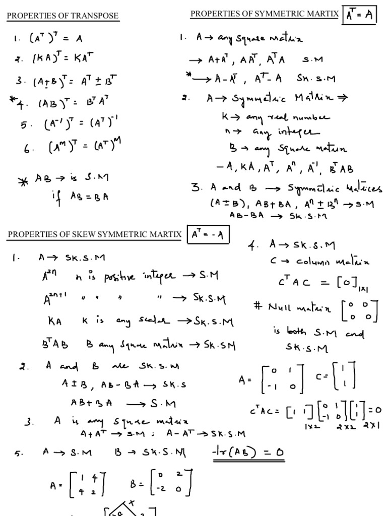 Properties of Transpose & Symmetric Matrices | PDF