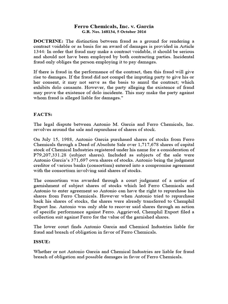 Fraud Liability in Ferro Chemicals Case | PDF | Fraud | Breach Of Contract