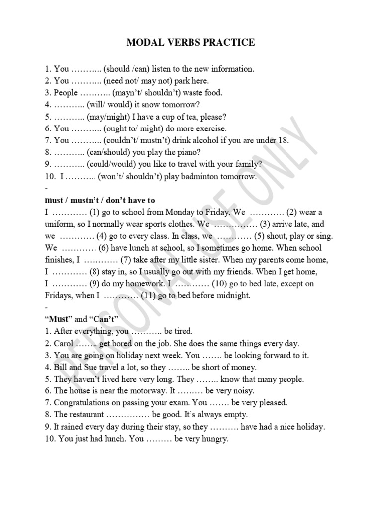 MODAL VERBS PRACTICE | PDF
