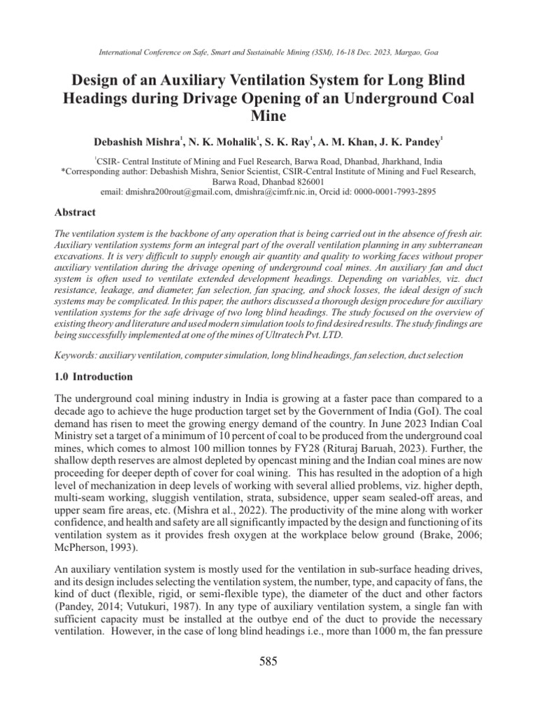 Auxiliary Ventilation for Long Blind Headings | PDF | Ventilation ...