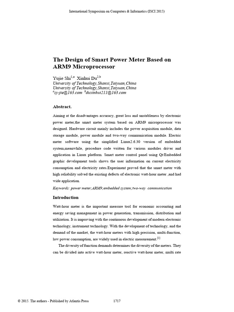 The Design of Smart Power Meter Based On ARM9 Microprocessor | PDF ...
