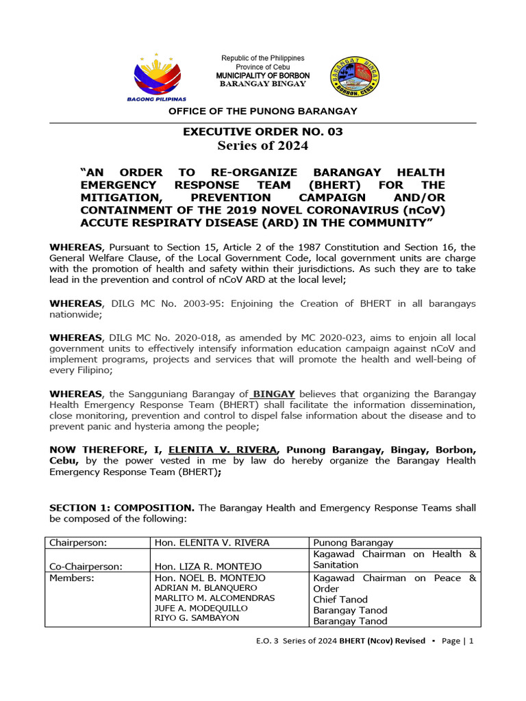 2024 - 003 - BHERT nCOV-REV03 | PDF | Quarantine | Personal Protective ...
