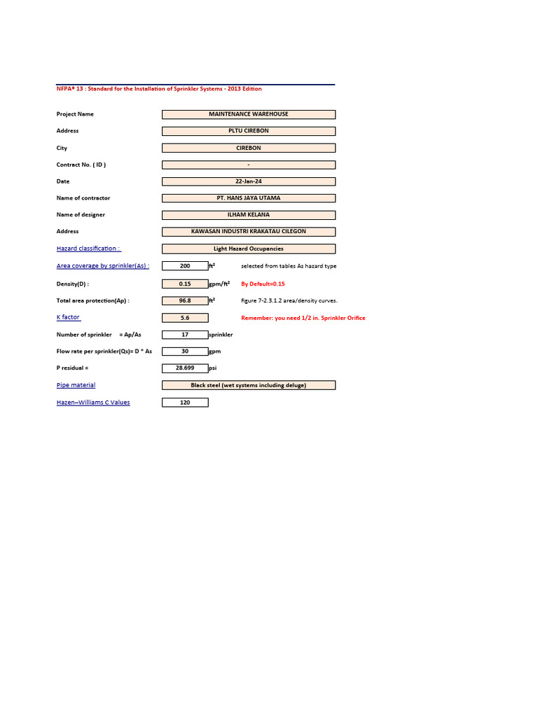 Fire Sprinklers Hydraulic Calculations CPS | Download Free PDF | Fire ...