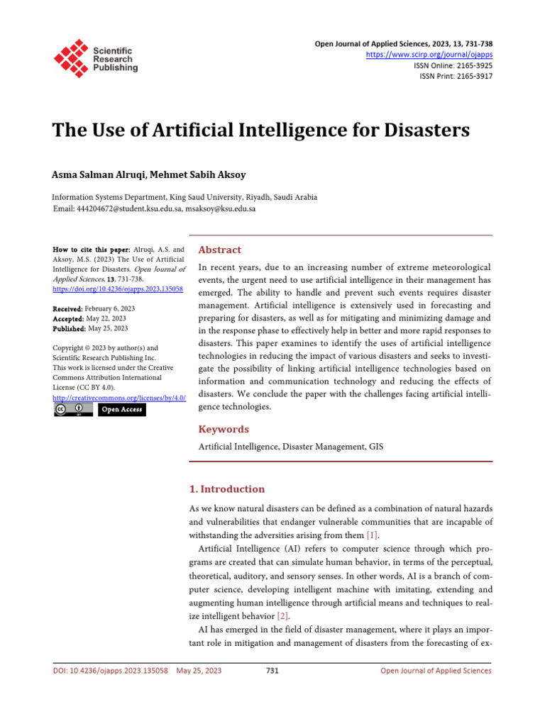 The Use of Artificial Intelligence For Disasters | PDF | Machine ...