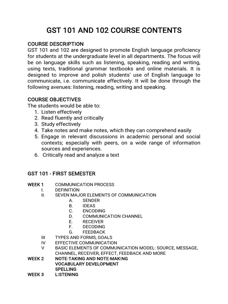 GST 102 and 102 Course Outline | Download Free PDF | Part Of Speech | Communication