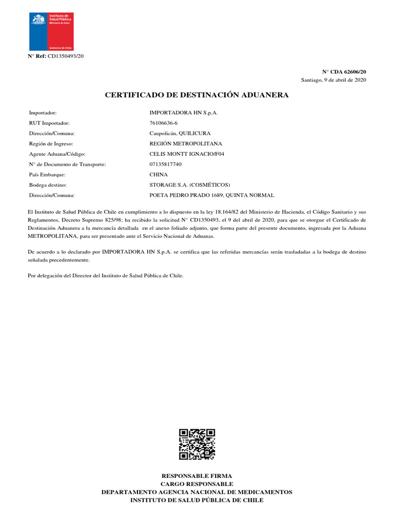 Certificado de Destinación Aduanera | PDF | aduana