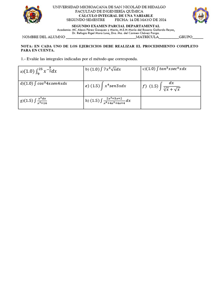 Examen 2 de CÃ¡lculo Integral 2024 | PDF
