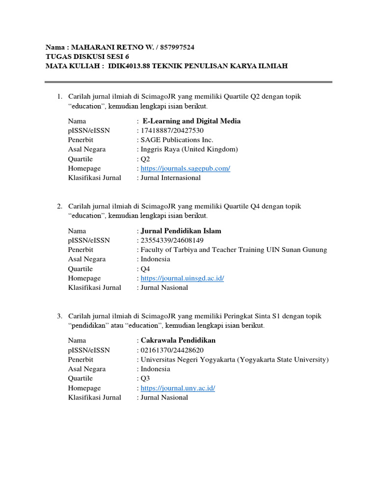 DISKUSI SESI 6 TEKNIK PENULISAN KARYA ILMIAH_MAHARANI | PDF
