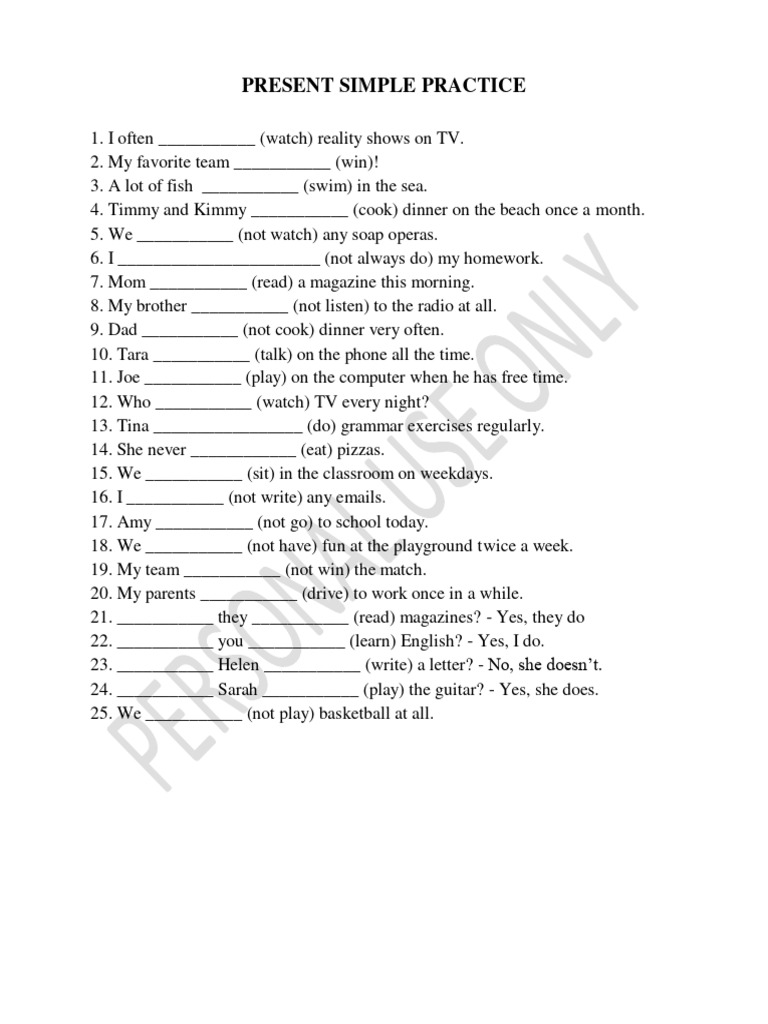 Present Simple Practice | PDF