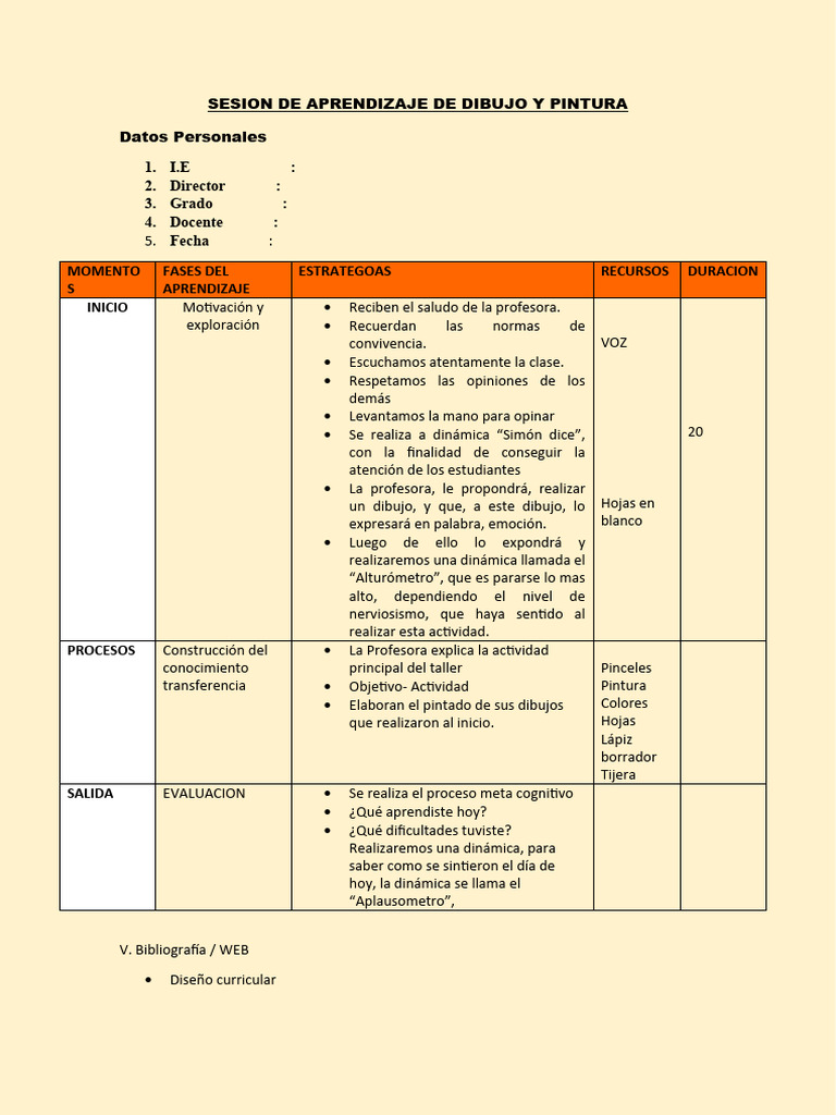 Sesion de Aprendizaje de Dibujo y Pintura | PDF | Maestros | Aprendizaje