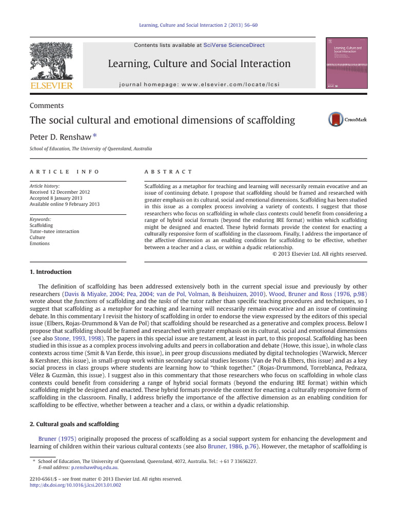 The Social Cultural and Emotional Dimensions of Scaffolding Rainshaw ...