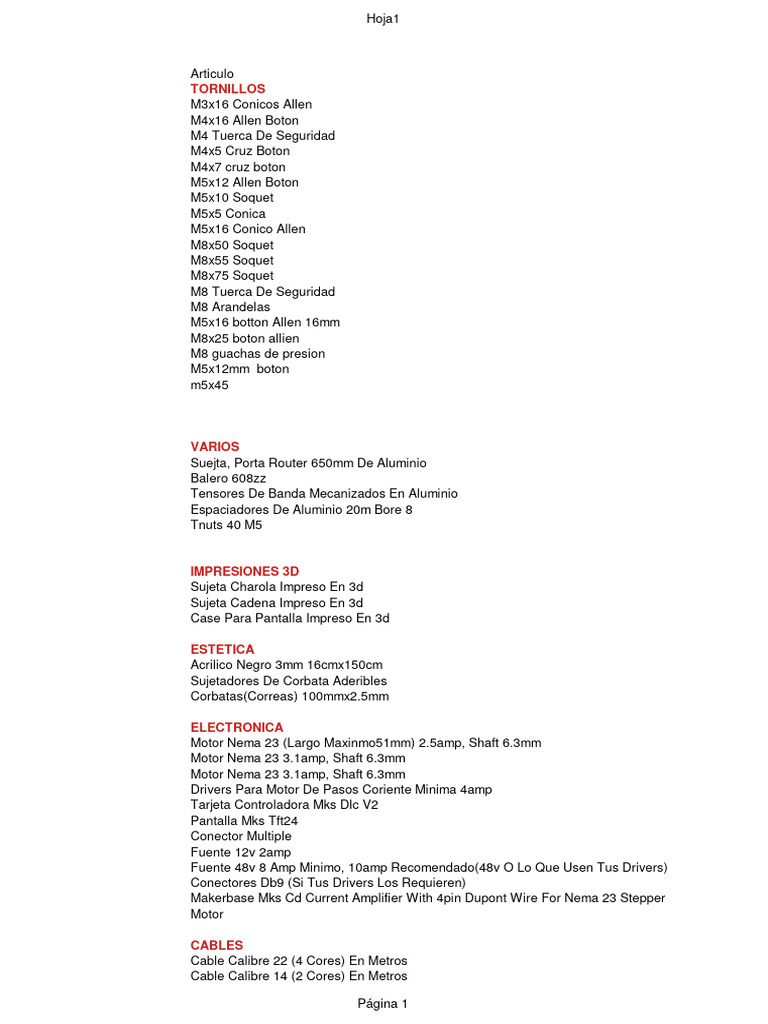 Lista de Materiales CNC Starter | PDF | Computadoras