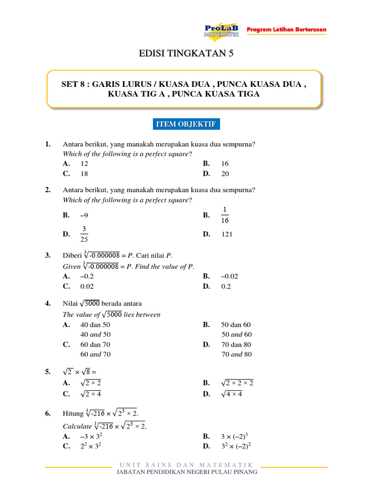 Set 8 Tingkatan 5 SPM Math | PDF