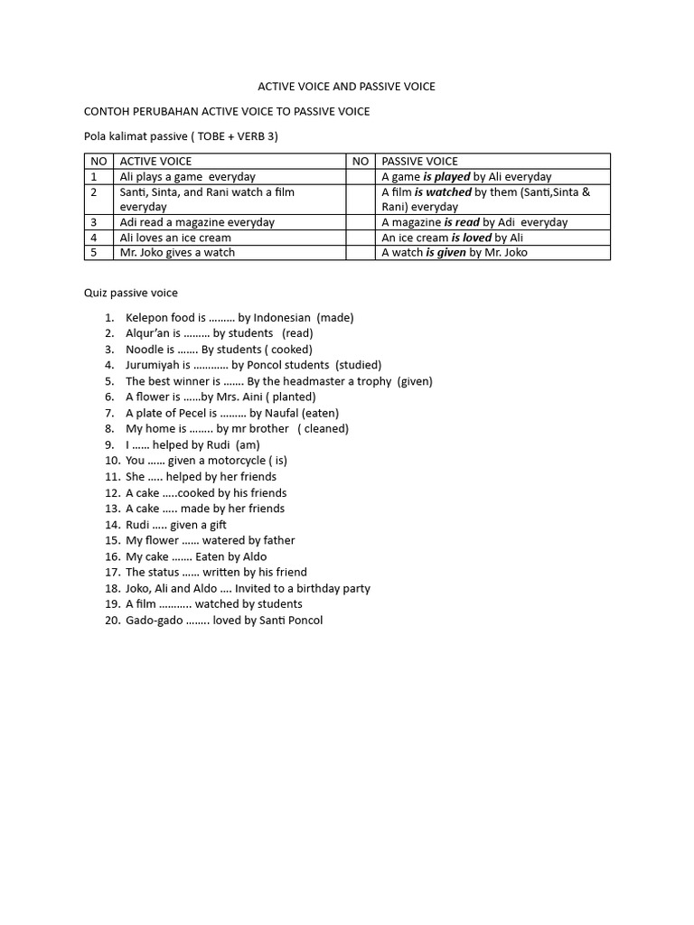 Active and Passive Voice Examples | PDF | Language Arts & Discipline
