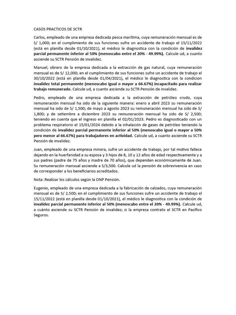 Casos Practicos de SCTR | PDF | Negocios | Finanzas y dinero