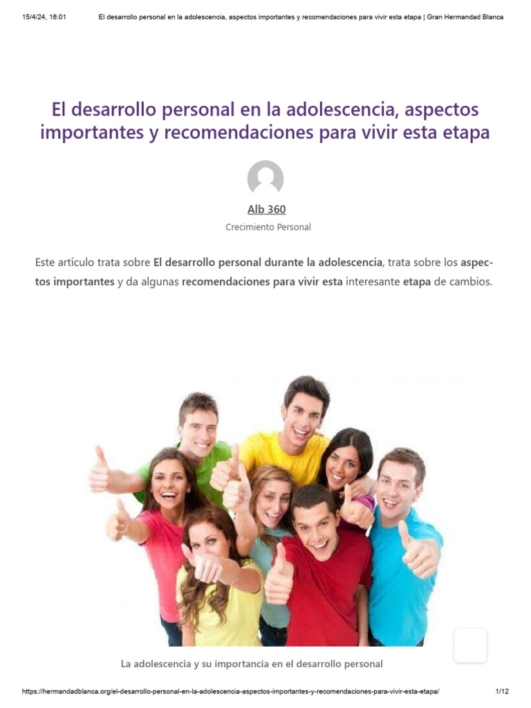 El Desarrollo Personal en La Adolescencia. | PDF | Adolescencia | Adultos