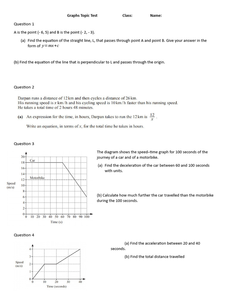 Graphs Topic Test 1 For Igcse | PDF | Equations | Mathematics