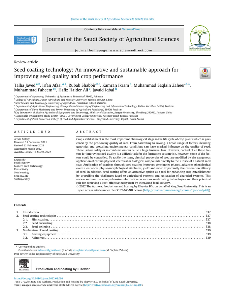 Seed Coating Technology: An Innovative and Sustainable Approach For Improving Seed Quality and ...