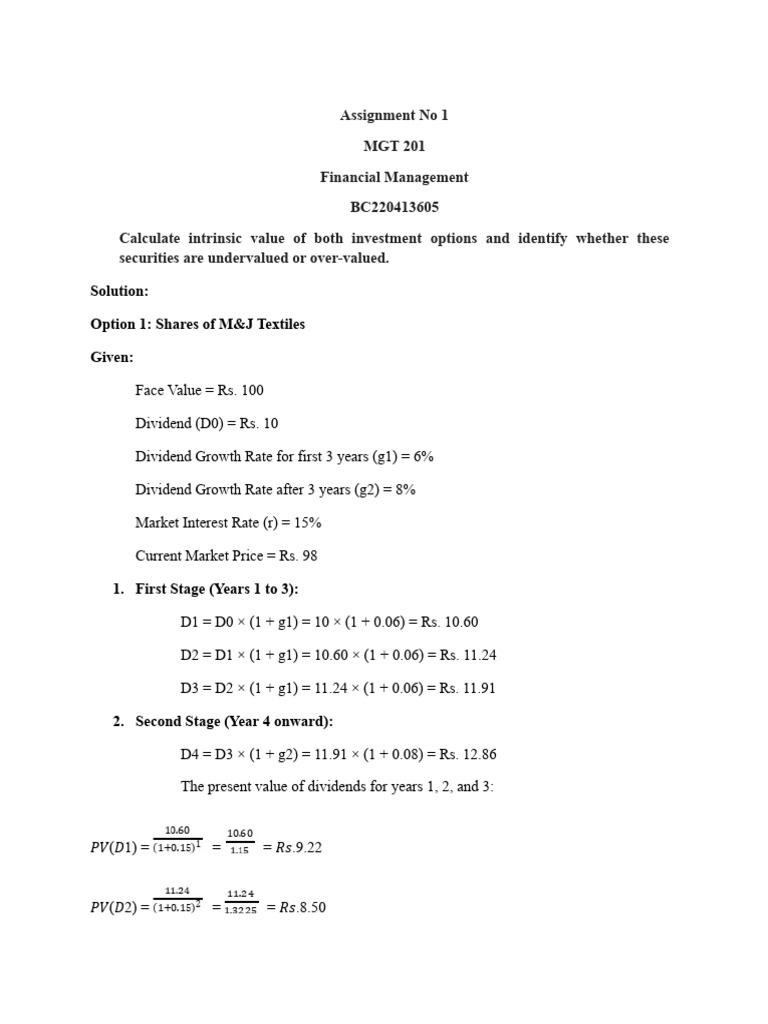 Assignment No 1 MGT 201 | Download Free PDF | Bonds (Finance) | Investing