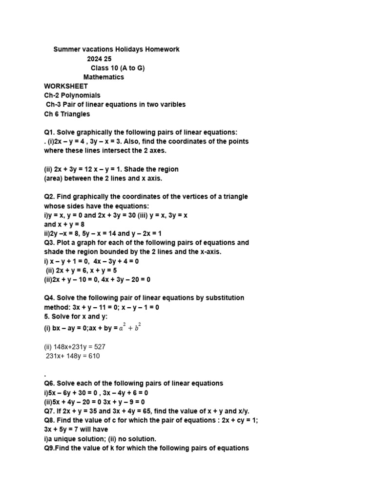 X A-G Maths Homework2024-25 | Download Free PDF | Polynomial | Numbers