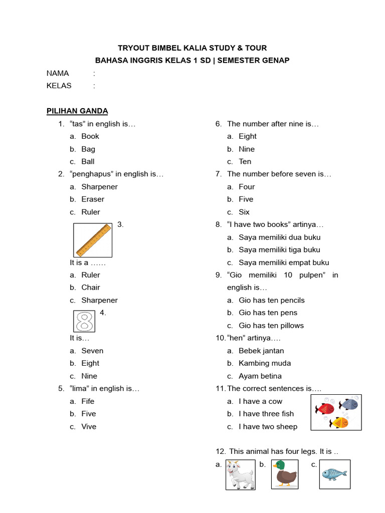 English Uas Kelas 1 Genap | PDF | Tropical Fruit | Edible Plants