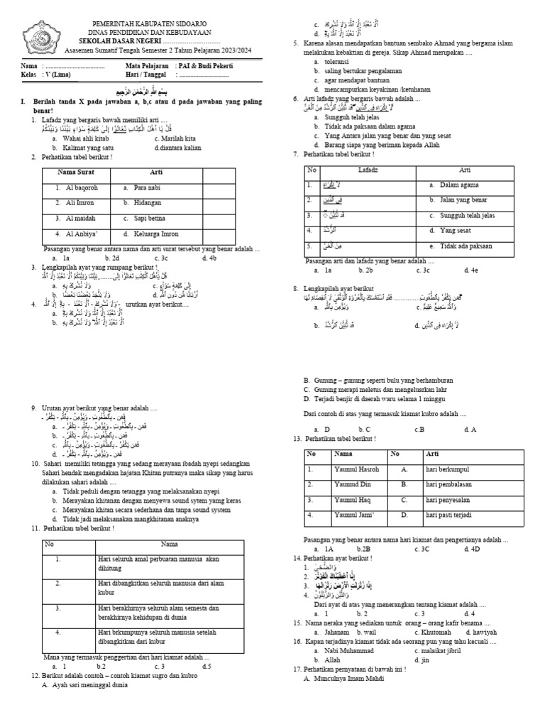Soal Asts Kelas 5 | PDF