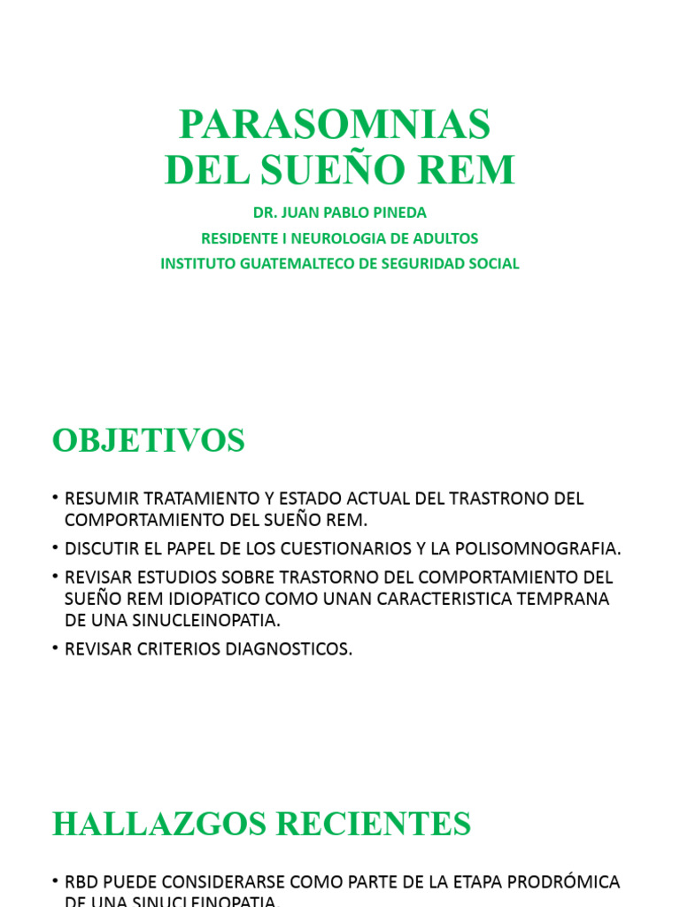 Rem Trastorno Del Comportamiento Del Sueño y Otros Rem Parasomnias ...