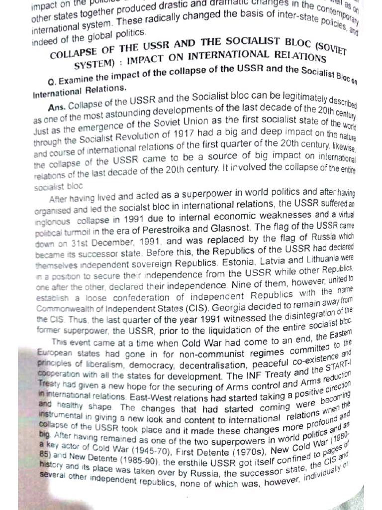 Consequences of The Disintegration or Collapse of USSR and Communist ...