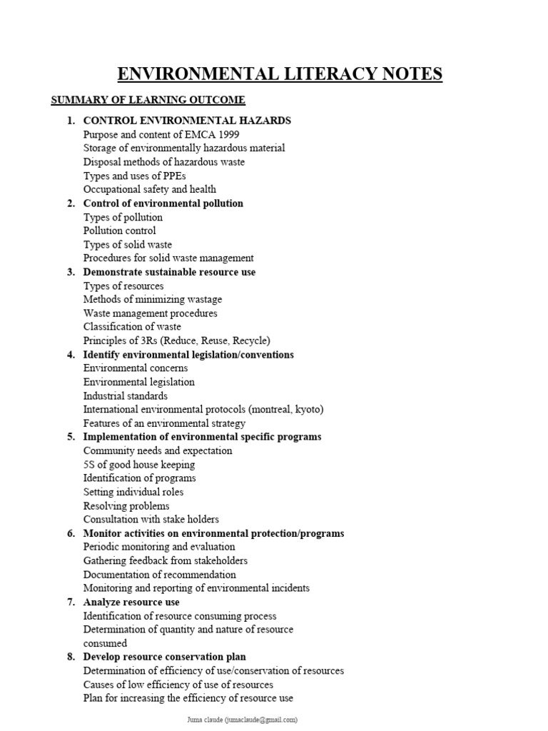 Environmental Literacy Notes | PDF | Waste | Waste Management