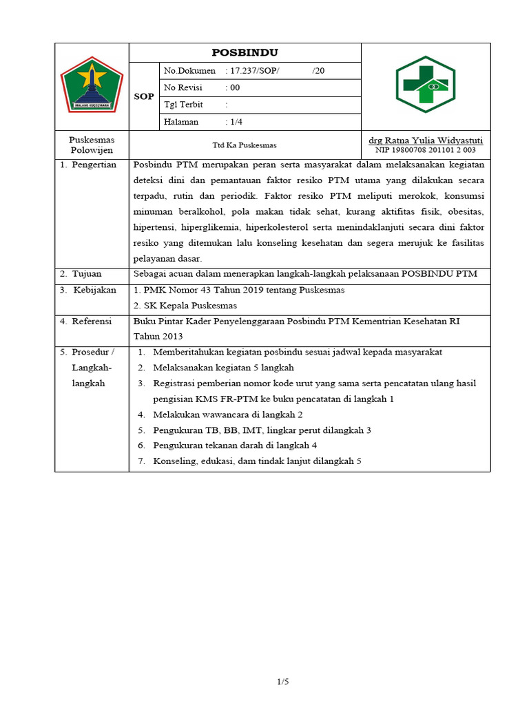 SOP Posbindu PTM Polowijen | PDF