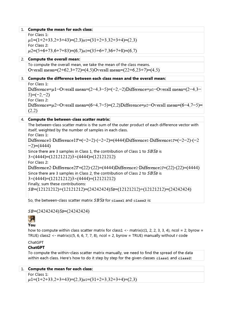 Computing Within-Class Scatter Matrix | PDF | Mathematical Objects ...