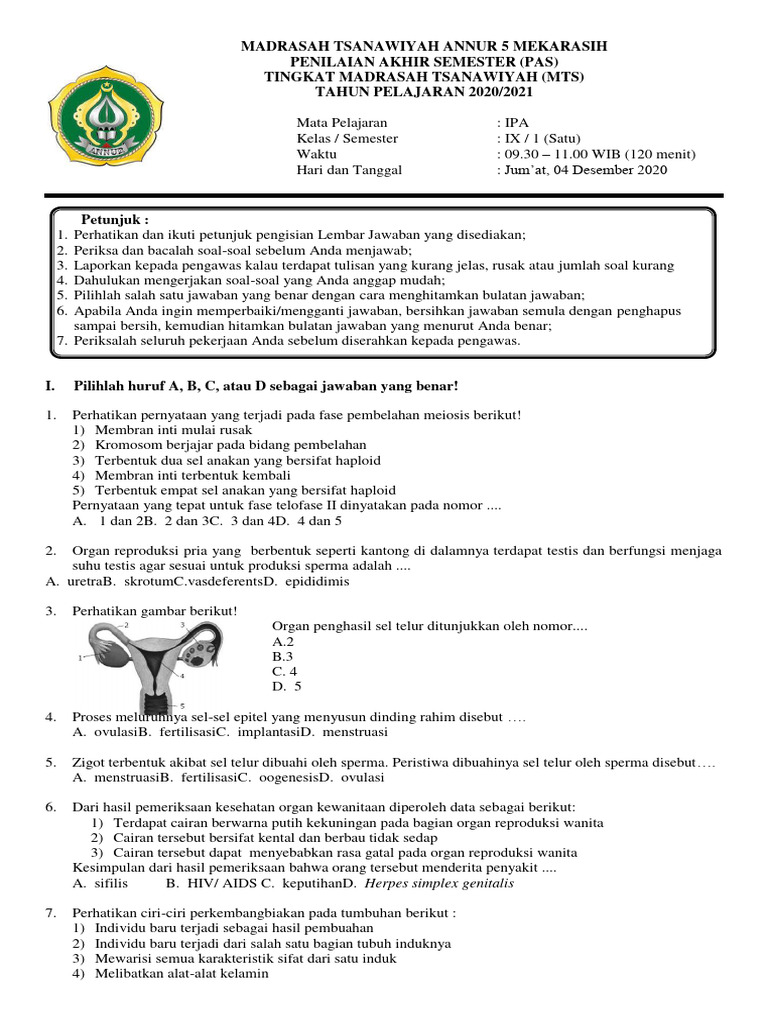 LEMBAR SOAL PAS - IPA Kelas IX | PDF