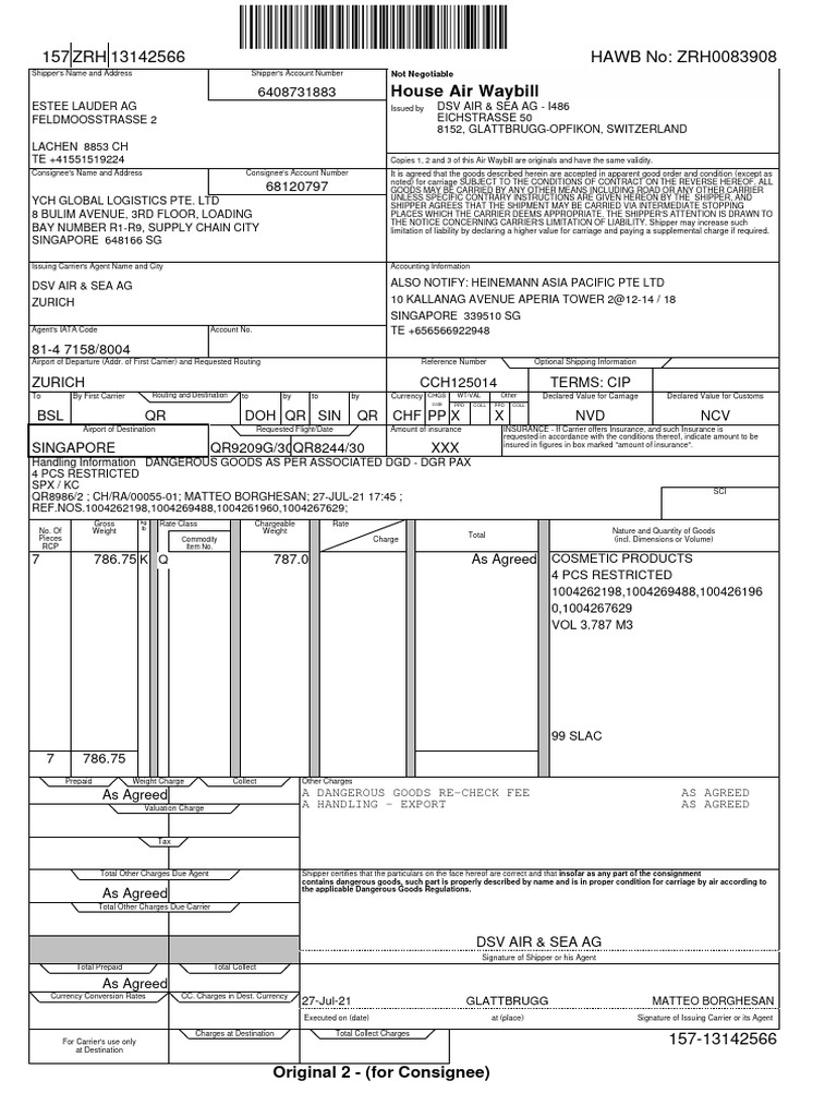 Hawb No_ Zrh0083908 | Download Free PDF | Common Carrier | Private Law